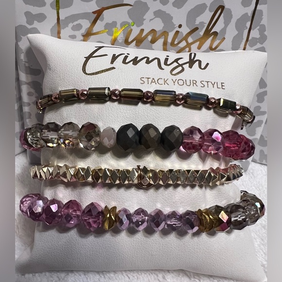Erimish | Jewelry | Brand New Erimish Bracelets 4 Pc Stack Pink Green Gold | Poshmark